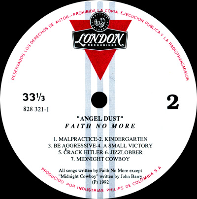Faith No More Angel Dust LP Colombia Pressing